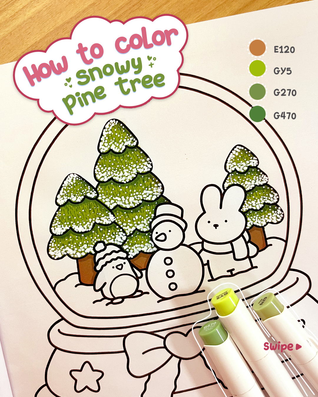 How to color - Snowy Pine Tree - COCO WYO